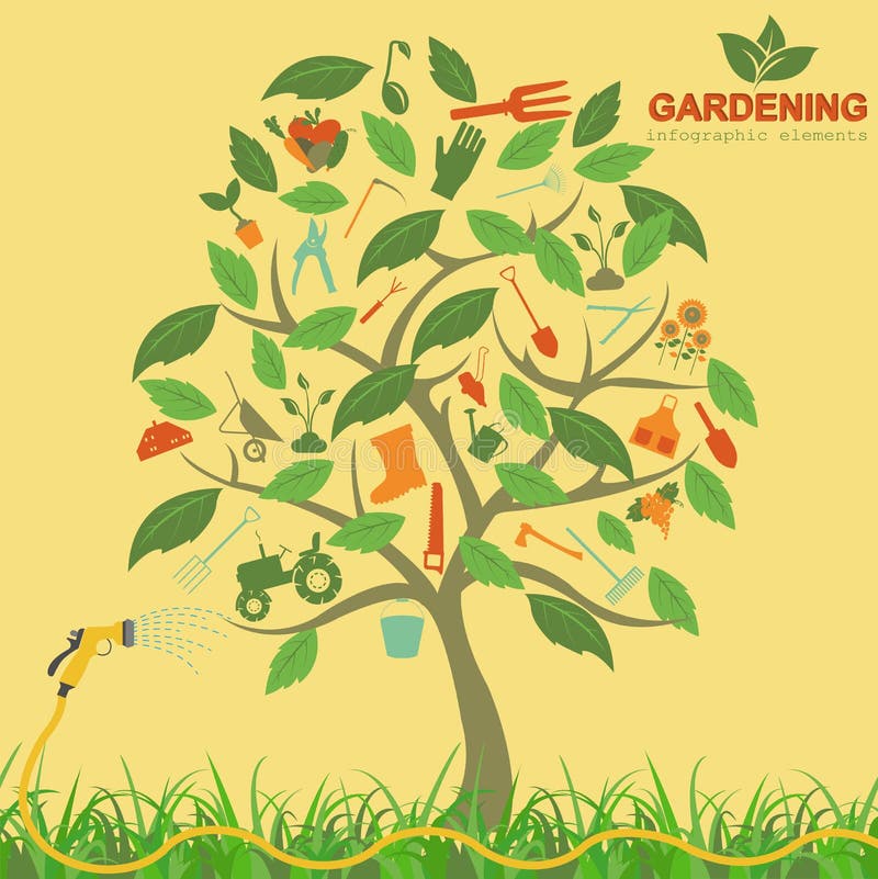 Garden Work Infographic Elements. Working Tools Set Stock Vector ...