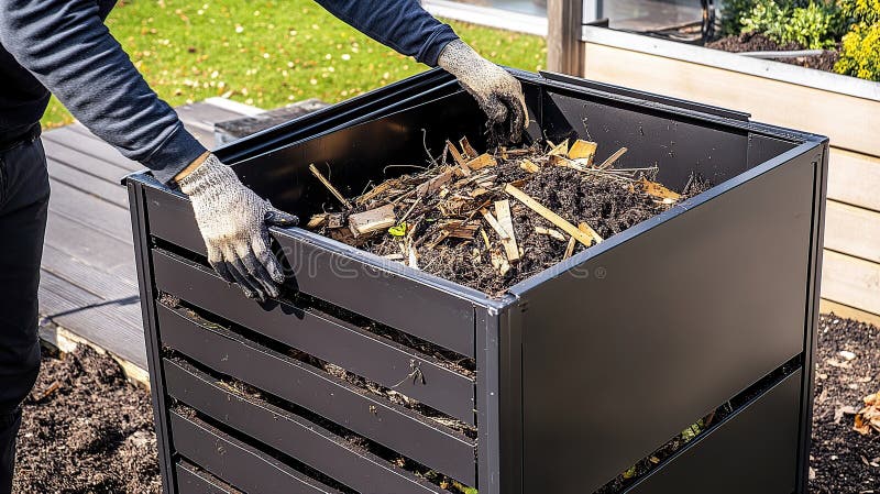 Gardener Adding Compost To Backyard Bin Stock Image - Image of fall ...