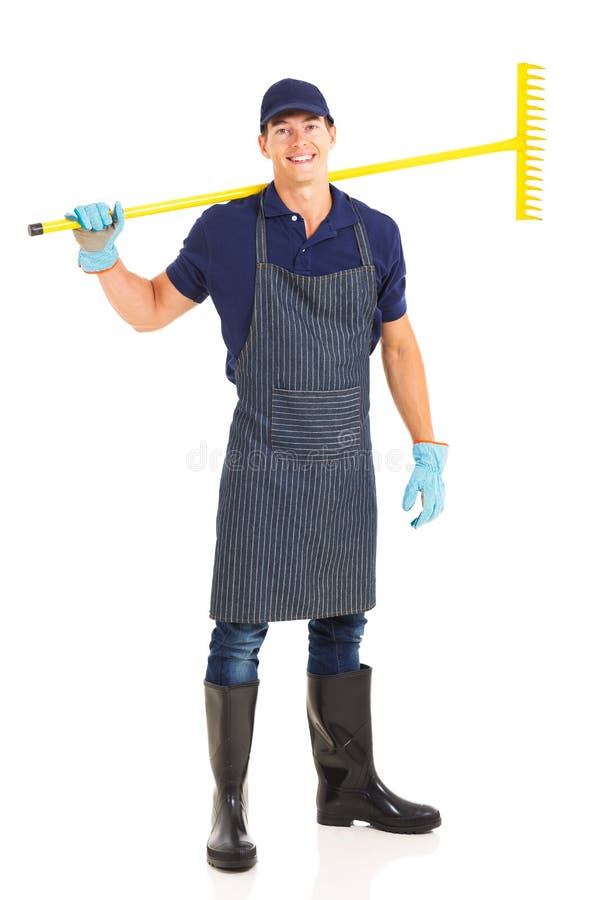 Happy Farmer Man Carrying Rake Stock Photos - Free & Royalty-Free Stock ...