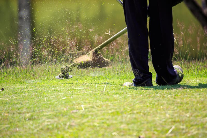 The Gardener Cutting Grass by Lawn Mower Stock Photo - Image of spring ...