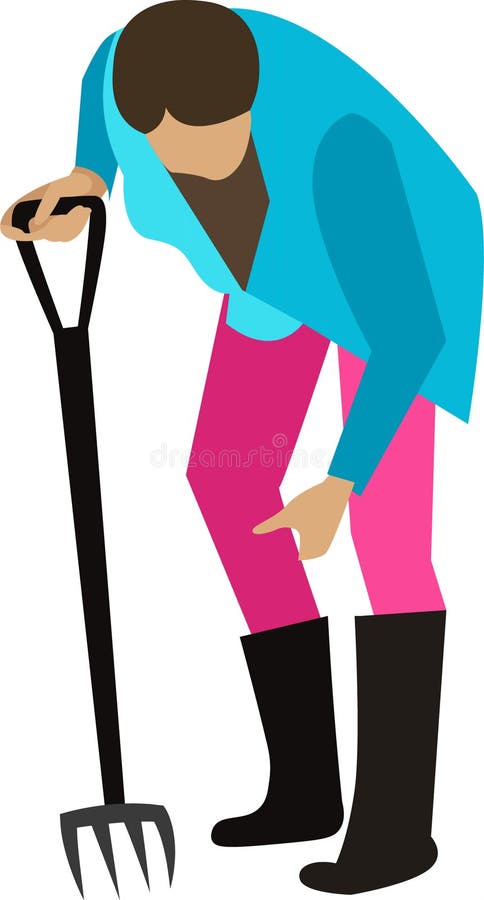 Gardener Digging with Fork Garden Tool Vector Icon Isolated on White ...