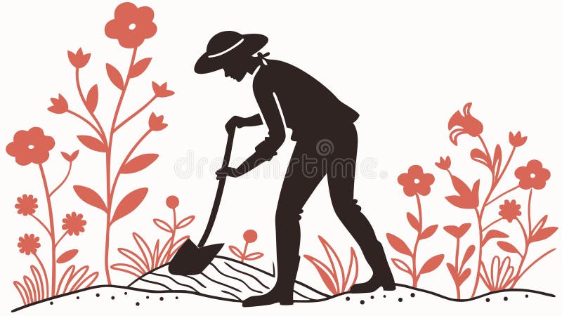 Gardener Digging in Soil with Shovel, Working, Vector Design Generative ...