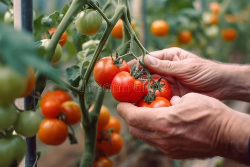 Gardener Hand Pick Red Tomato Generative Ai Stock Illustration ...