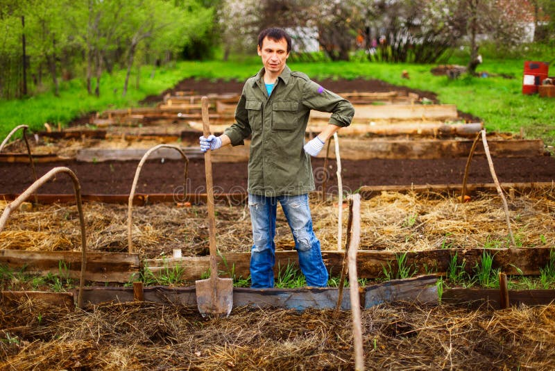 Gardener happy. stock photo. Image of digging, field - 54666112
