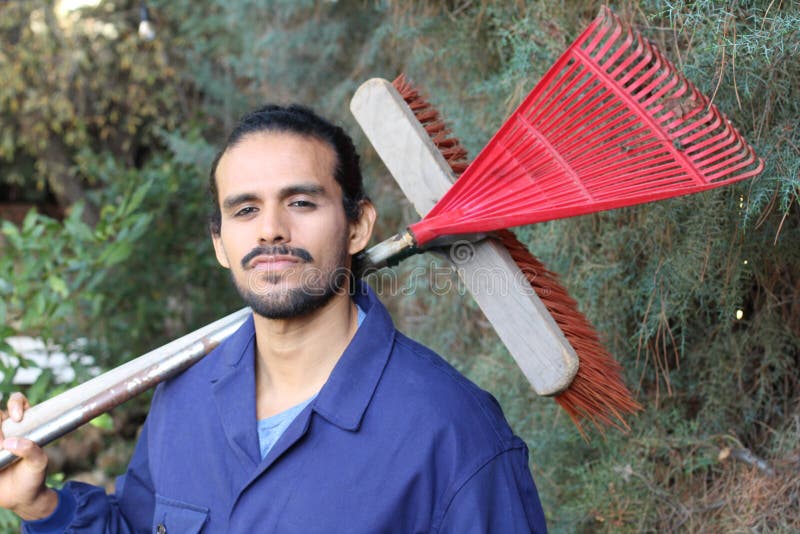 Gardener Holding Broom and Rake Stock Photo - Image of cleanup, hand ...