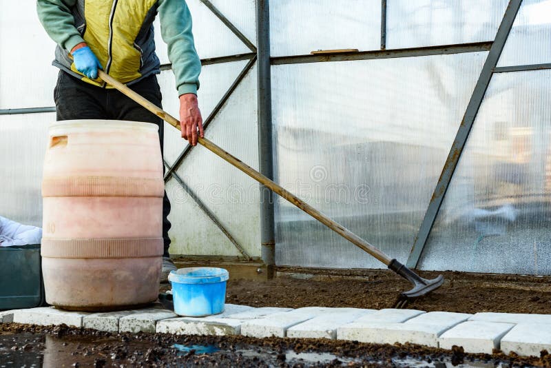 Gardener Leveling Soil with Rake for Spring Planting of Vegetables ...