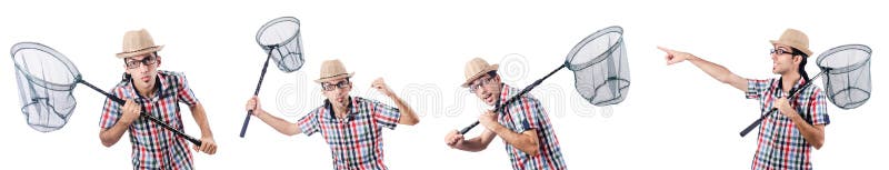 The Gardener with Net Isolated on White Stock Image - Image of male ...