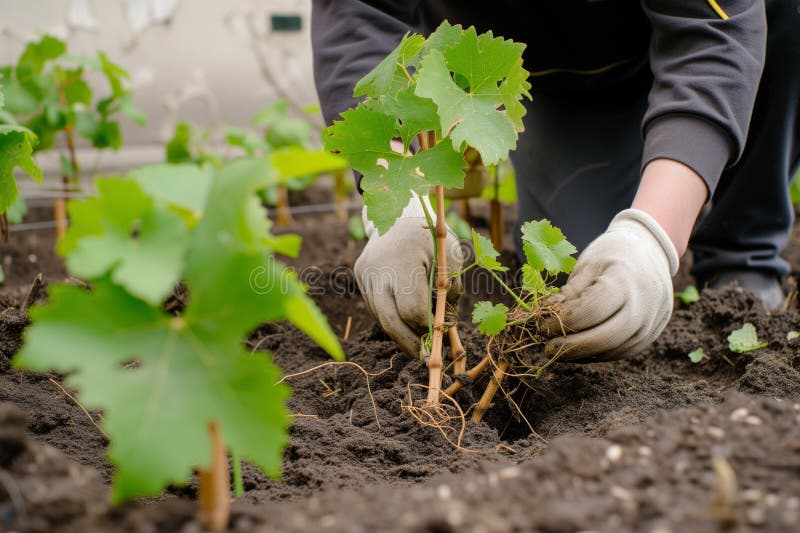 Gardener Planting New Grapevine Rootstock in Courtyard Soil Stock Photo ...