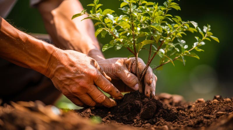 Gardener Planting Small Trees in the Ground Generative Ai Stock Image ...