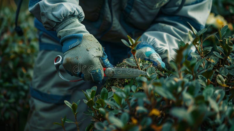 The Gardener Pruning Bushes.AI Generated Image Stock Image - Image of ...