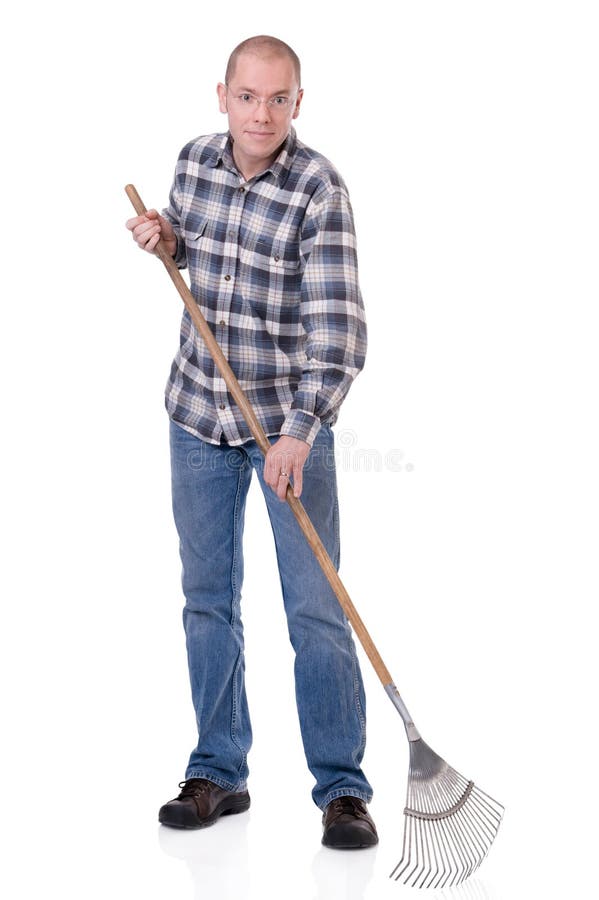 Middle Age Man Gardener Spade and Bow Rake Tools Stock Image - Image of ...