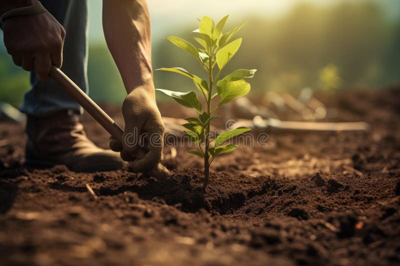 Gardener Using Spade while Preparing Place for Planting Young Tree ...
