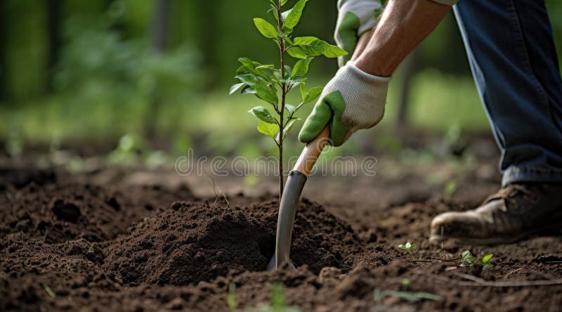 Gardener Using Spade while Preparing Place for Planting Young Tree ...
