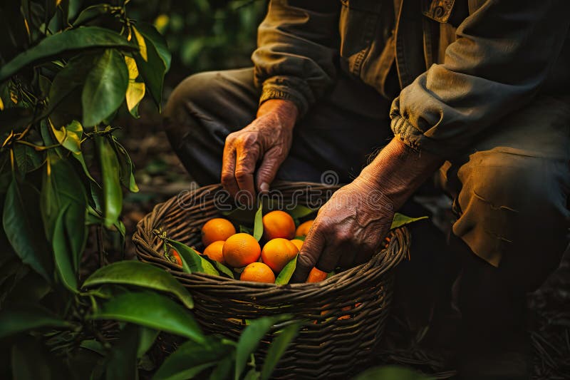 Gardeners Leave Ripe Oranges with Their Hands Stock Illustration ...