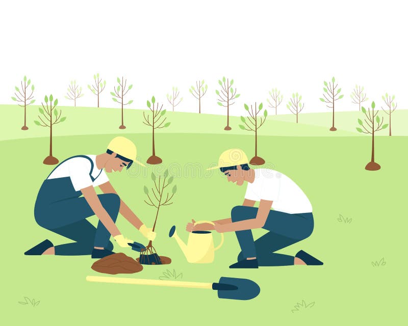 Gardeners Plant Stone Fruit Crops in the Spring Stock Vector ...