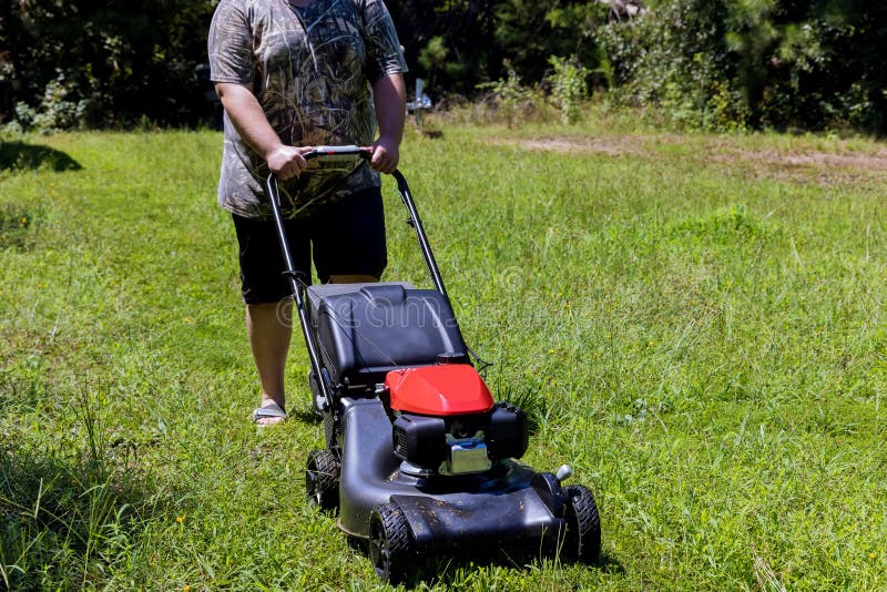 Gardening Activity Lawn Mower Cutting The Grass Stock Image Image Of Activity Work 192724803