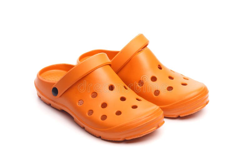 Gardening Bright Orange Clogs Isolated on White Stock Photo - Image of ...