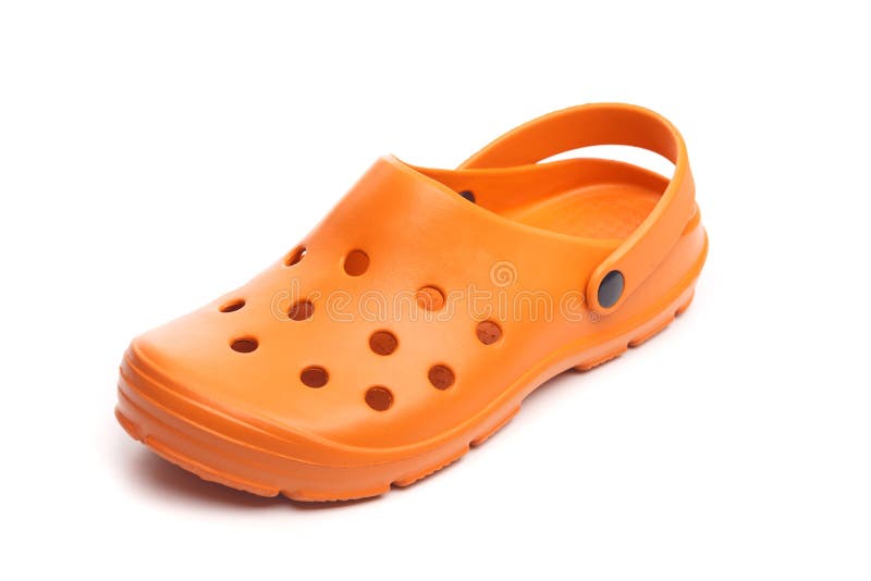 Gardening Bright Orange Clogs Isolated on White Stock Photo - Image of ...