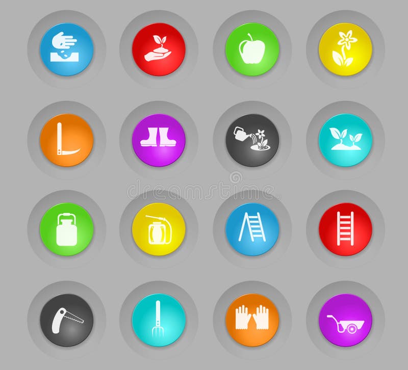 Gardening Colored Plastic Round Buttons Icon Set Stock Vector ... Gardening Colored Plastic Round Buttons Icon Set Stock Vector ...