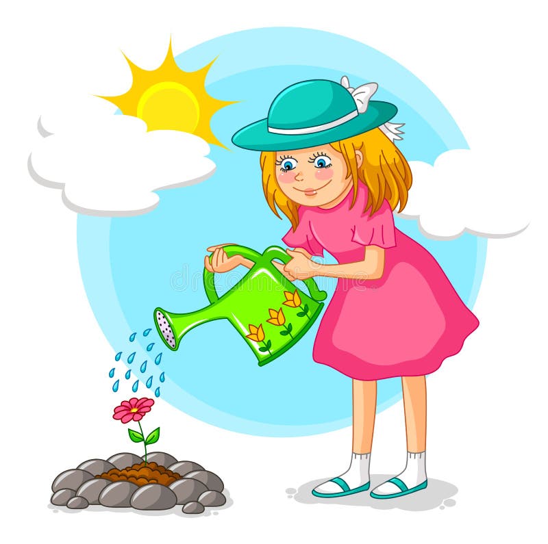 Girl Watering Plant Stock Illustrations – 3,908 Girl Watering Plant ...