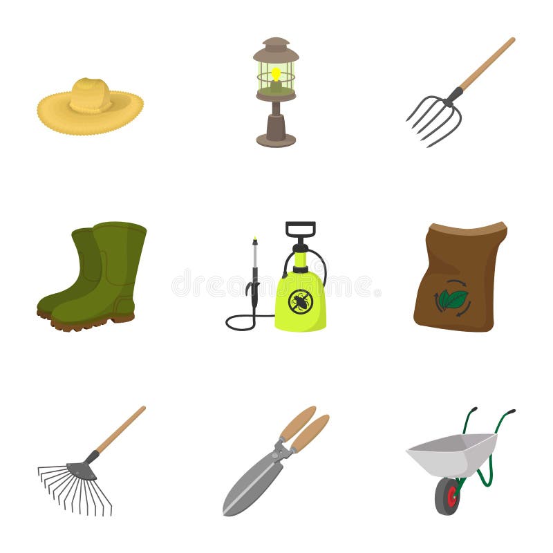 Gardening Icons Set, Cartoon Style Stock Vector - Illustration of ...