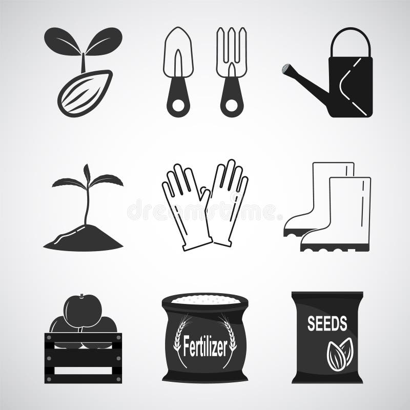 Gardening and Planting Icon Set Stock Vector - Illustration of crop ...