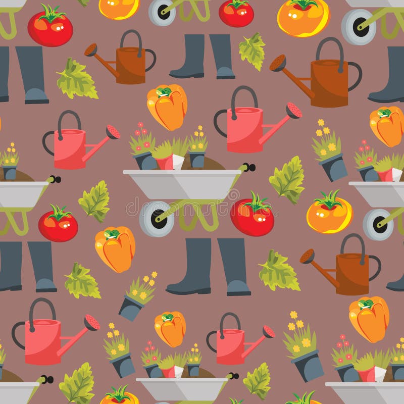 Gardening Seamless Pattern. Vector Illustration of Garden Elements ...