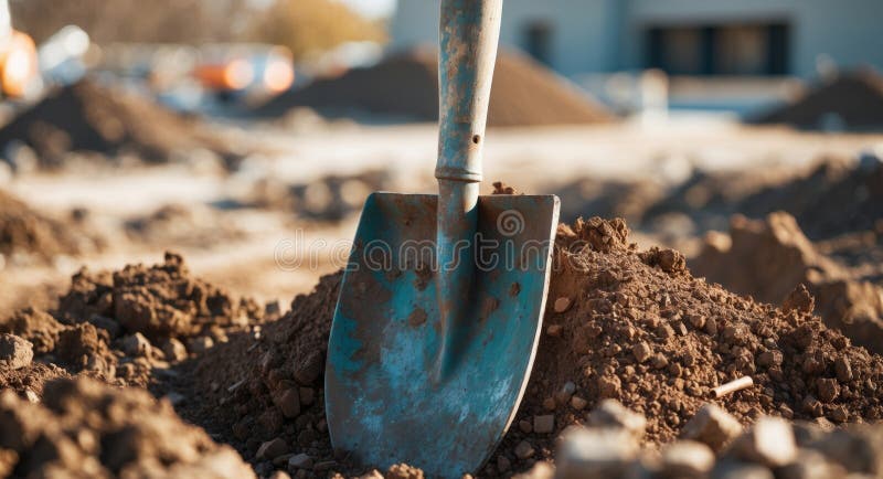 Gardening Shovel Embedded in Soil at a Construction Site Symbolizing ...
