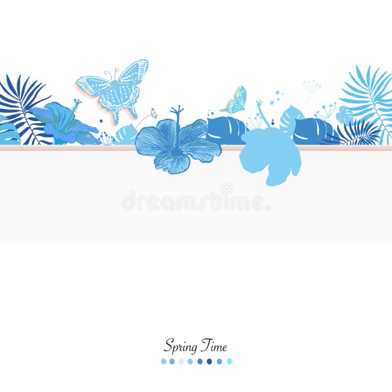 Gardening Spring Time Banner Design Tropical Blue Flowers Vector Stock ...