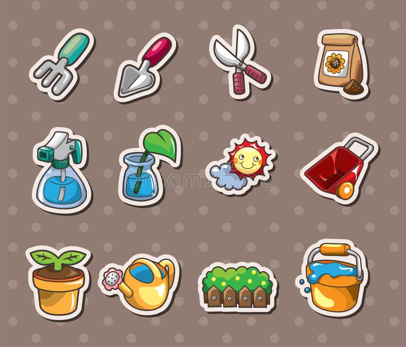 Gardening stickers stock vector. Illustration of adorable - 25636752