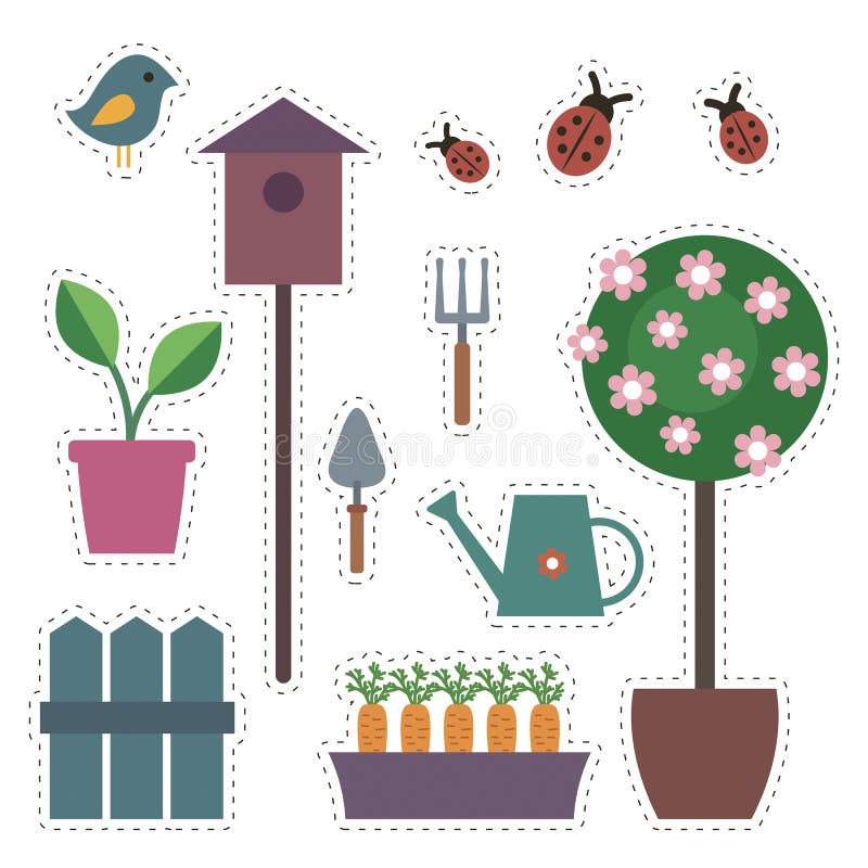 Gardening stickers stock vector. Illustration of adorable - 25636752