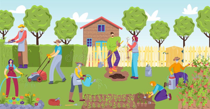 People In Gardening Activity Vector Illustration Set Cartoon Flat Man
