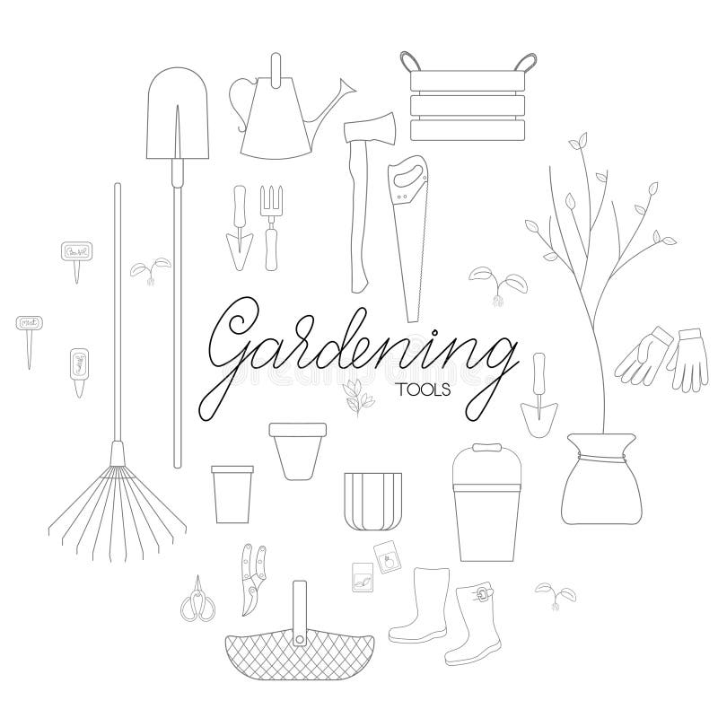 Gardening Tools Banner Outline Simple Minimalistic Flat Design Vector ...