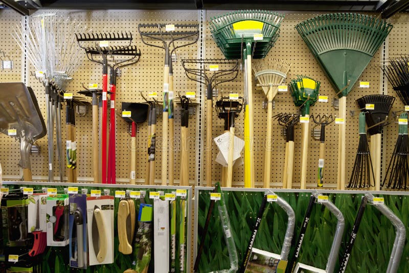 Gardening Tools on Display in Store Stock Image - Image of market ...