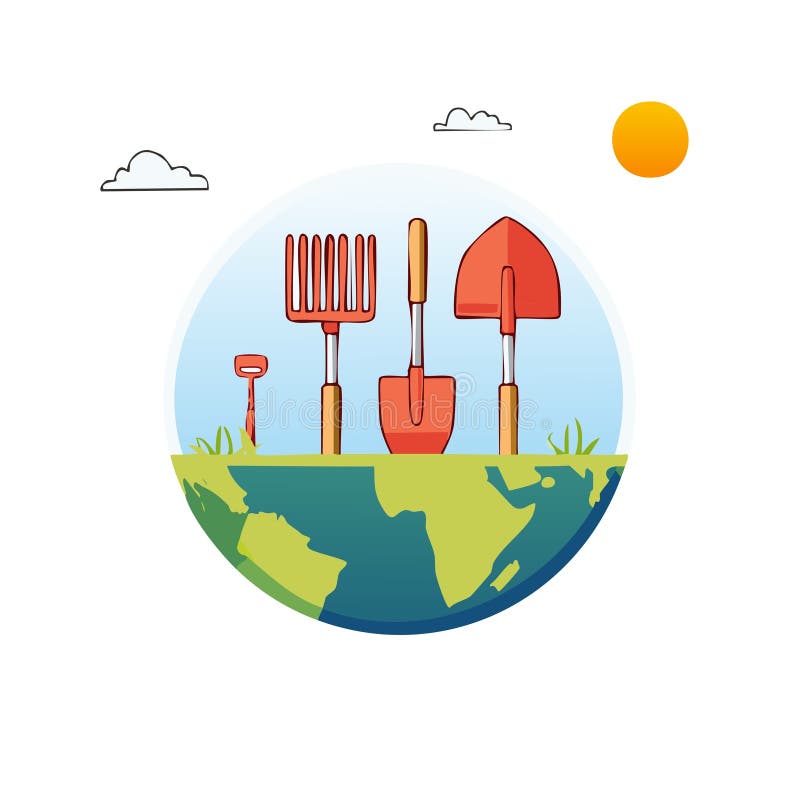 Gardening Tools and Earth Planet Concept Illustration Stock Vector ...