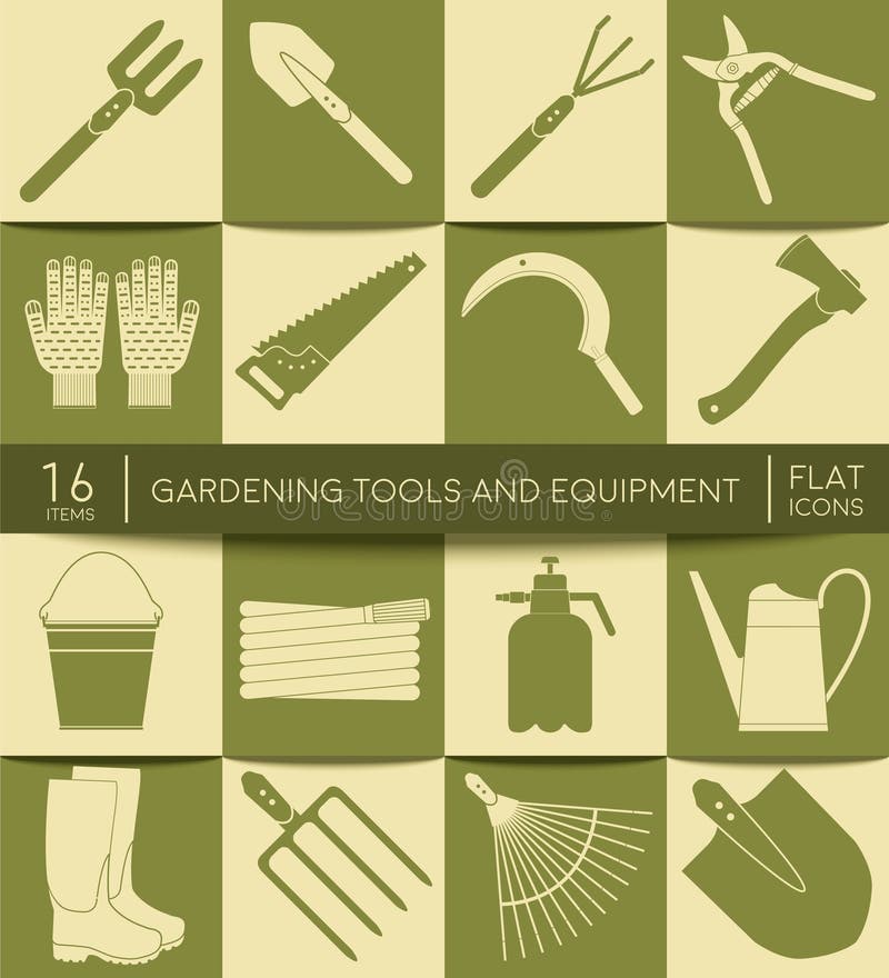 Gardening Tools and Equipment. Flat Icons. Set of Agriculture Tools ...