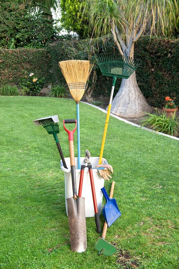 Gardening tools on grass stock image. Image of care, broom - 14221287