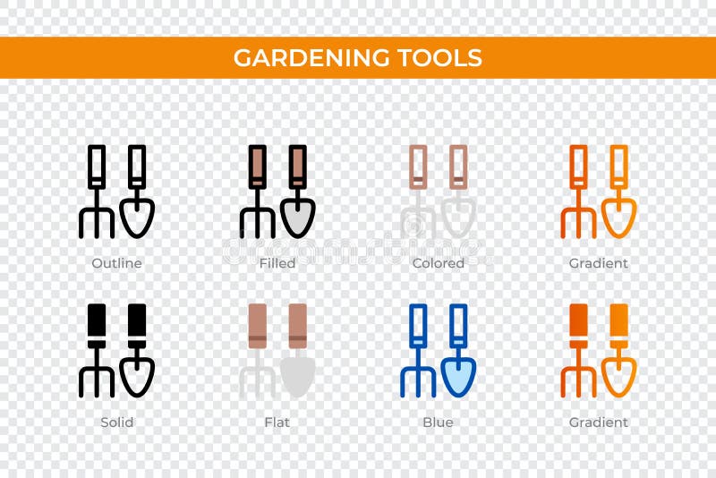 Gardening Tools Icon in Different Style. Gardening Tools Vector Icons Designed in Outline, Solid ...