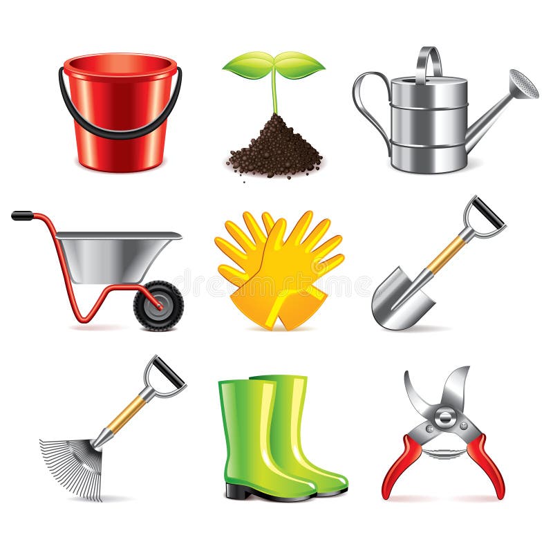 Gardening Tools Icons Vector Set Stock Vector - Illustration of ...