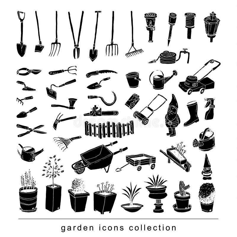 Gardening Tools, Illustration Vector. Black Stock Vector - Illustration ...