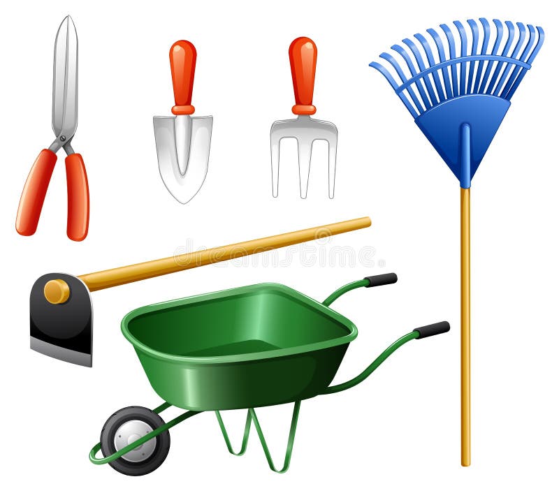 Set of Gardening Tools Drawings, Vector Illustrations Stock Vector ...