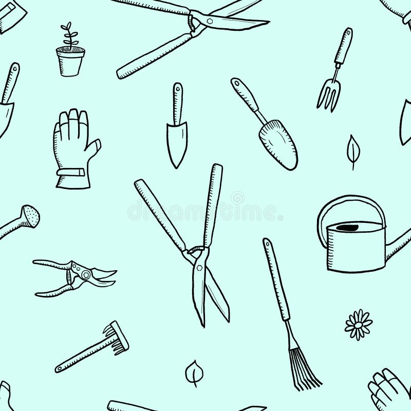 Gardening Tools Seamless Pattern Stock Vector - Illustration of ...