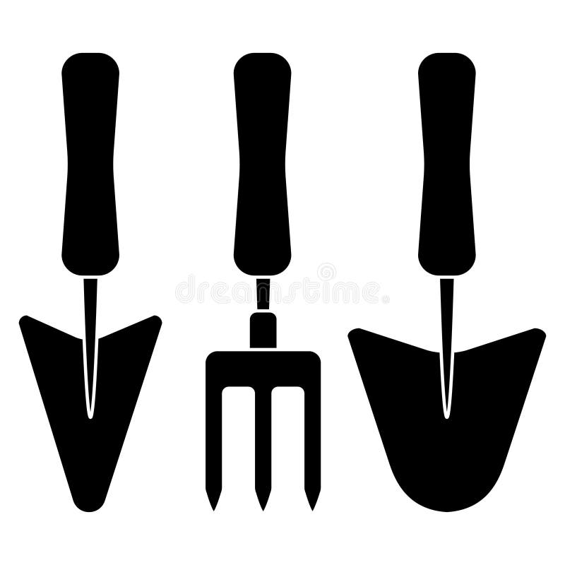 Gardening Tools Set of Trowels and Hand Fork Negative Outline Simple ...