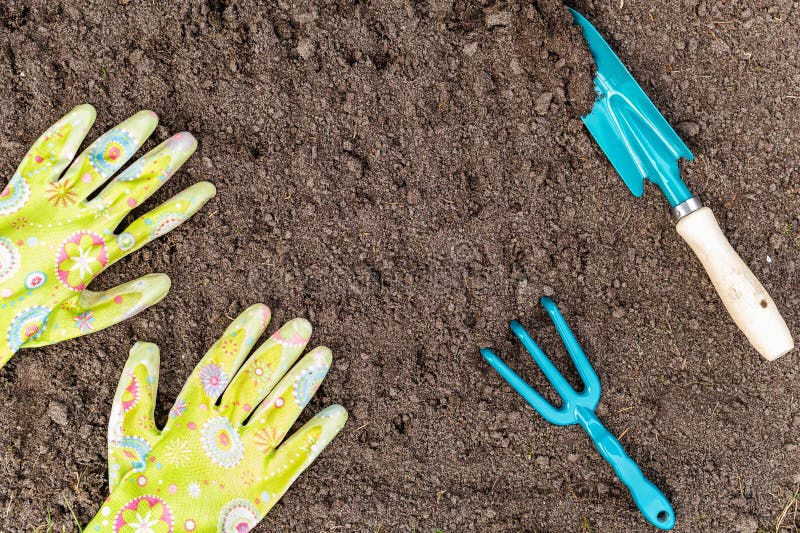 Gardening Tools and Gloves are Lying on the Ground Stock Photo - Image ...