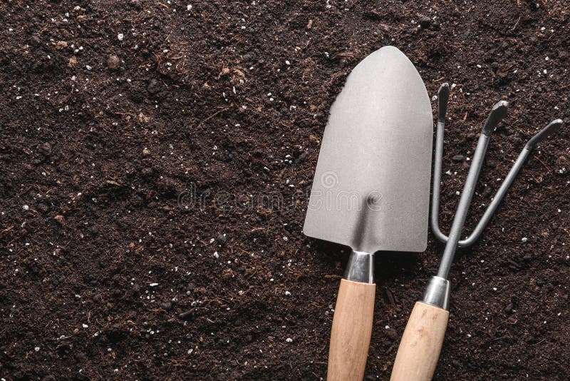 Gardening Tools on Soil, Top View Stock Photo - Image of equipment ...