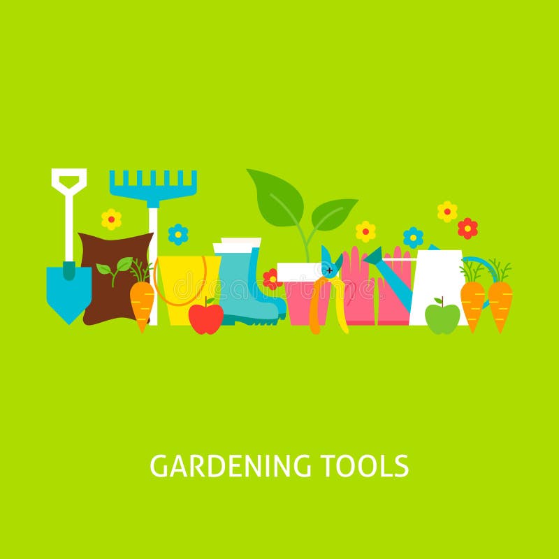 Gardening Tools Vector Flat Concept Stock Vector - Illustration of ...