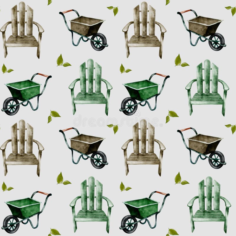 Gardening Tools and Wooden Chairs Pattern Background Design for Home ...