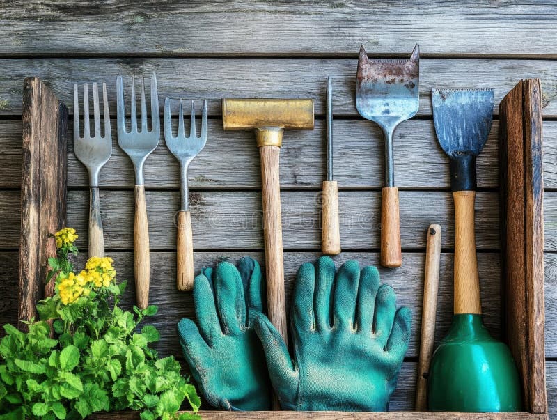 Gardening Tools in a Wooden Crate, a Rustic Still Life Stock ...