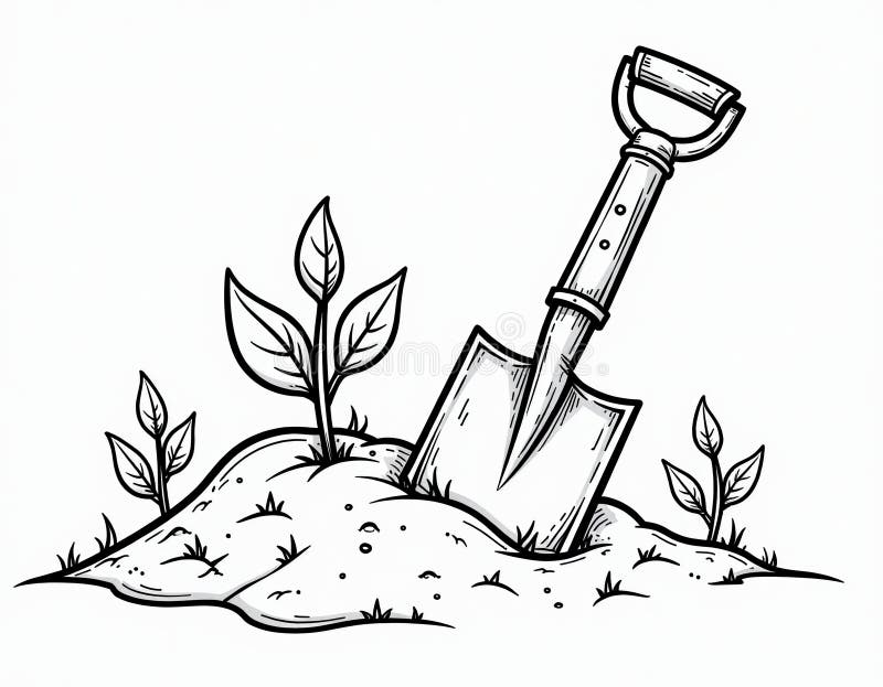 Gardening Trowel in Soil with Seedlings Stock Illustration ...
