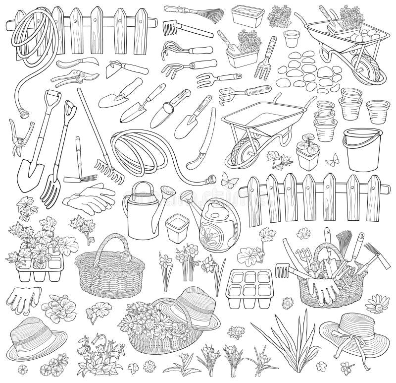 Gardening Vector Illustration. Set of Garden Elements Set Stock Vector - Illustration of funny ...